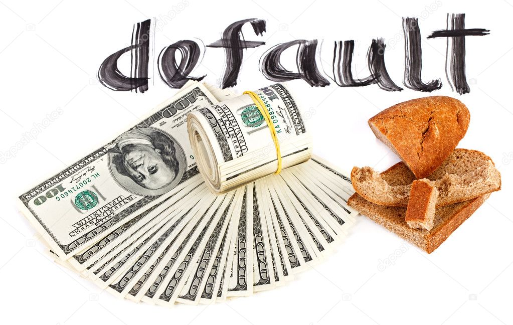 Default of USA dollar currency concept photo with bread crust on ...