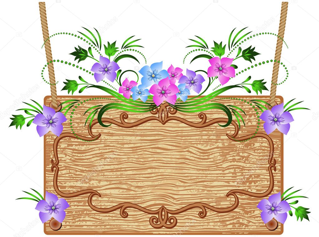 Letrero de madera con flores vector, gráfico vectorial © Marisha imagen ...