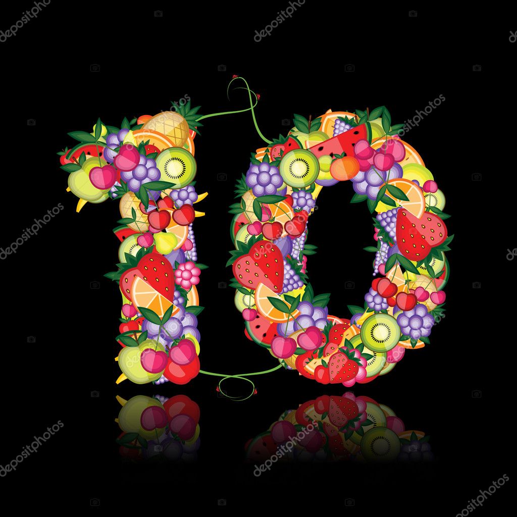 Number ten made from fruits. — Stock Vector © Kudryashka #6404076
