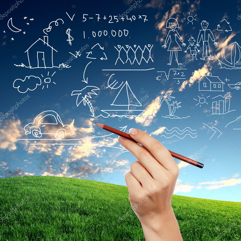 Human hand drawing on the sky — Stock Photo © SergeyNivens #5912635