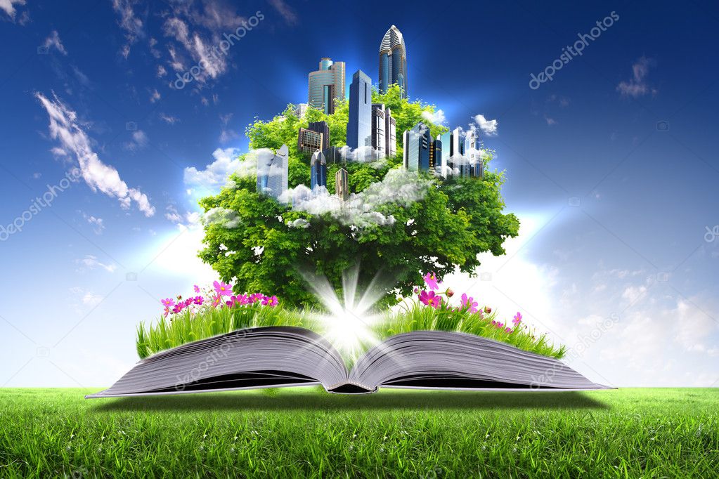 Open book with green nature world — Stock Photo © SergeyNivens #6707287
