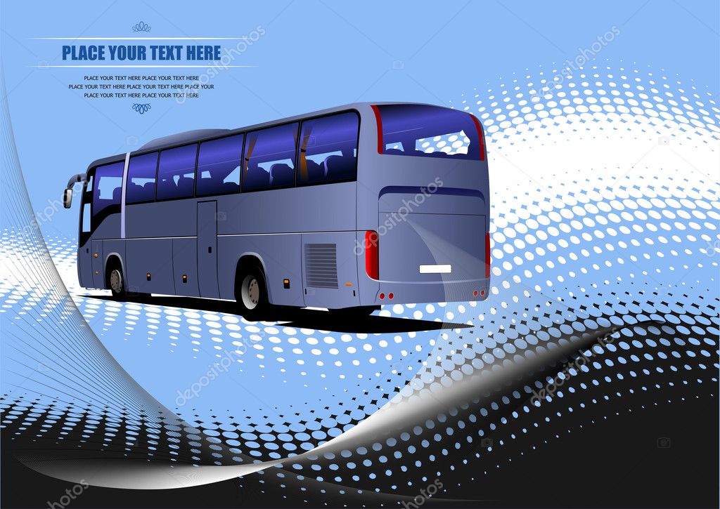 Blue dotted background with tourist bus image. Coach ill Stock Photo by ...