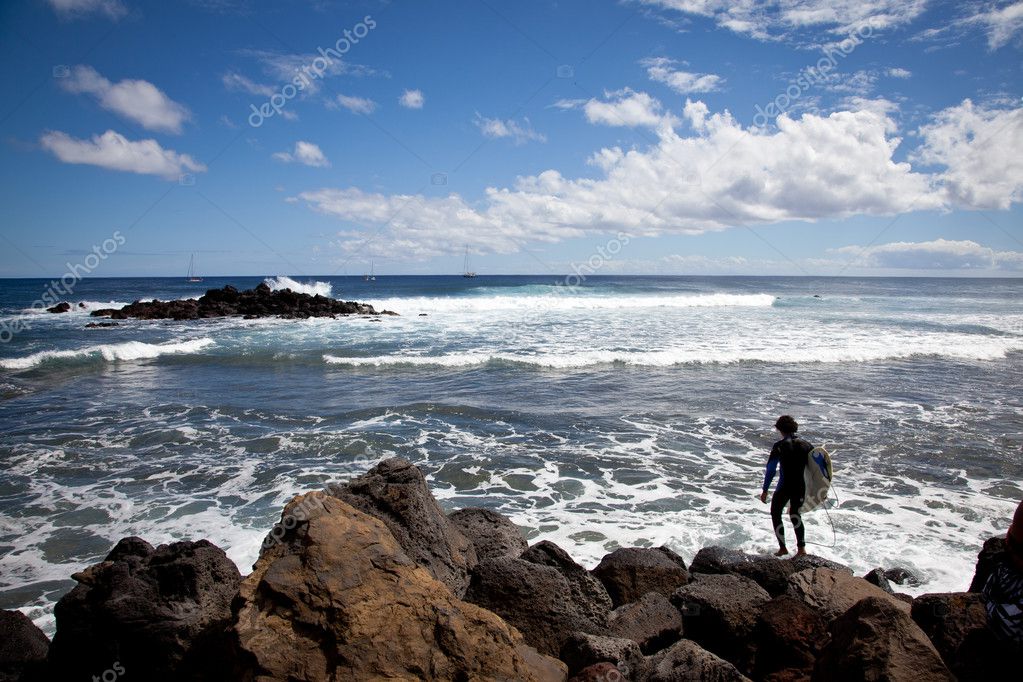 Surfing nearby Easter Island Coastline — Stock Photo © vittore #6249356