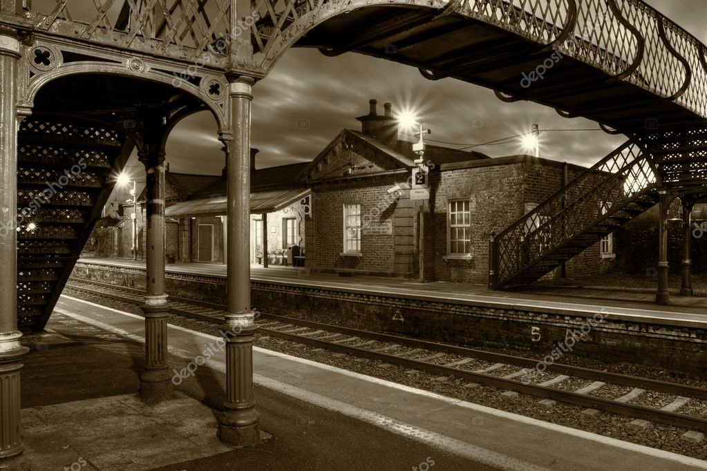 Railway Station and Old bridge at night Stock Photo by ©rihardzz 5463084