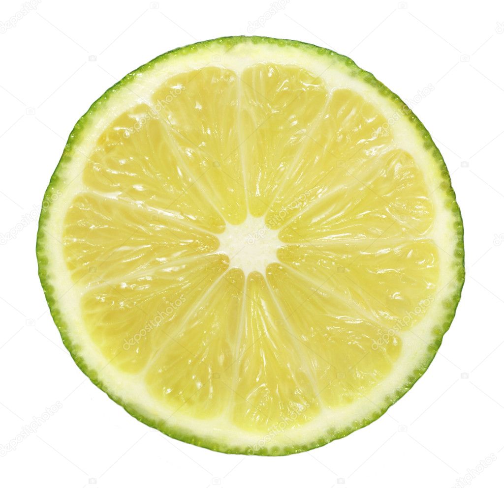 Rondelle de citron vert sur fond blanc — Photographie ravnodenstvie ...