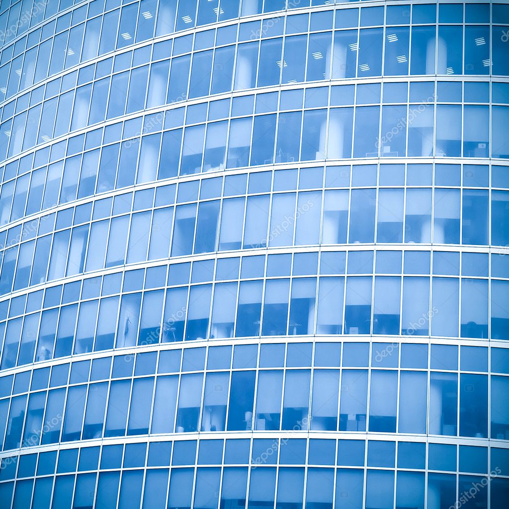 Modern blue glass skyscraper perspective view — Stock Photo © Vladitto ...