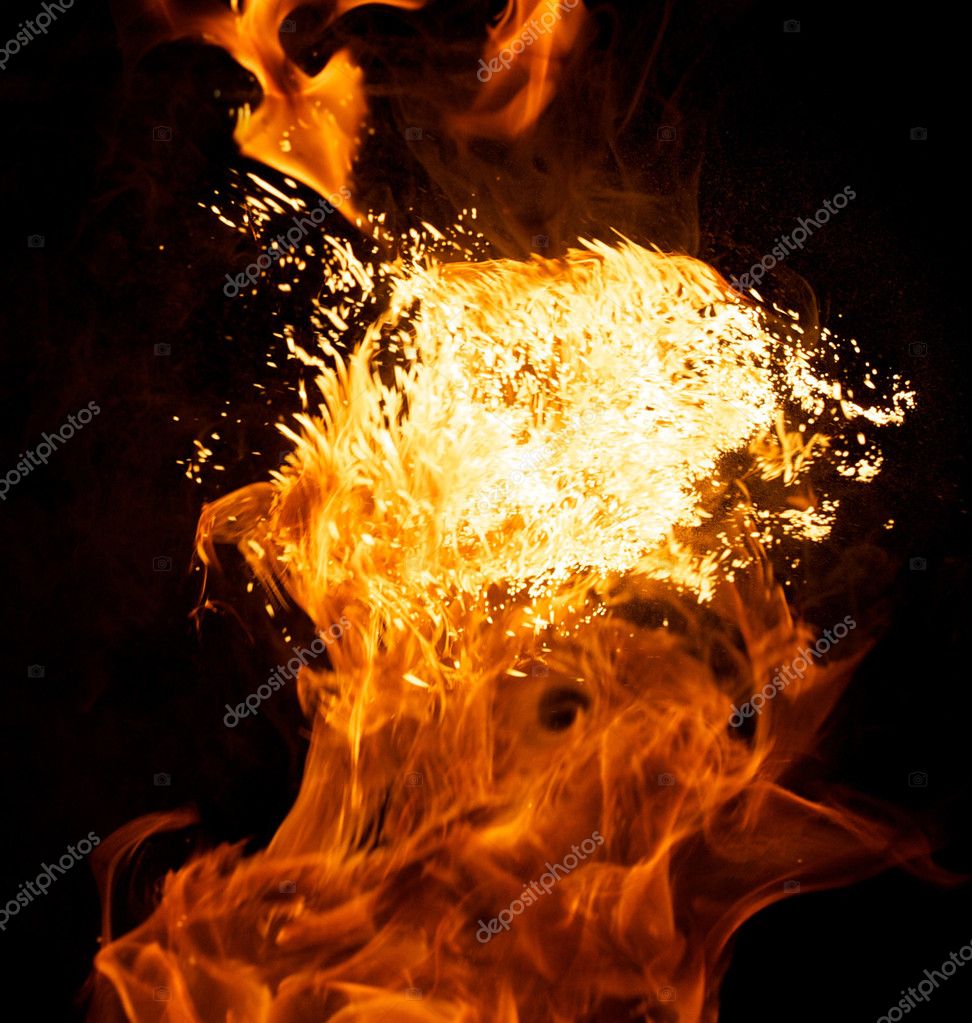 Fire explosion isolated on black background Stock Photo by ©nejron 5893493