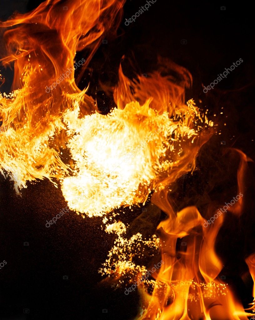 Fire explosion isolated on black background Stock Photo by ©nejron 5893496