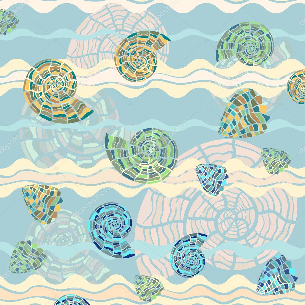 Vector background with sea shells and waves — Stock Vector © makarova ...