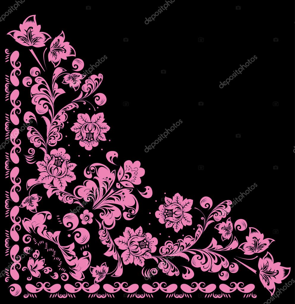 Pink flower corner on black — Stock Vector © Dr.PAS #6261433