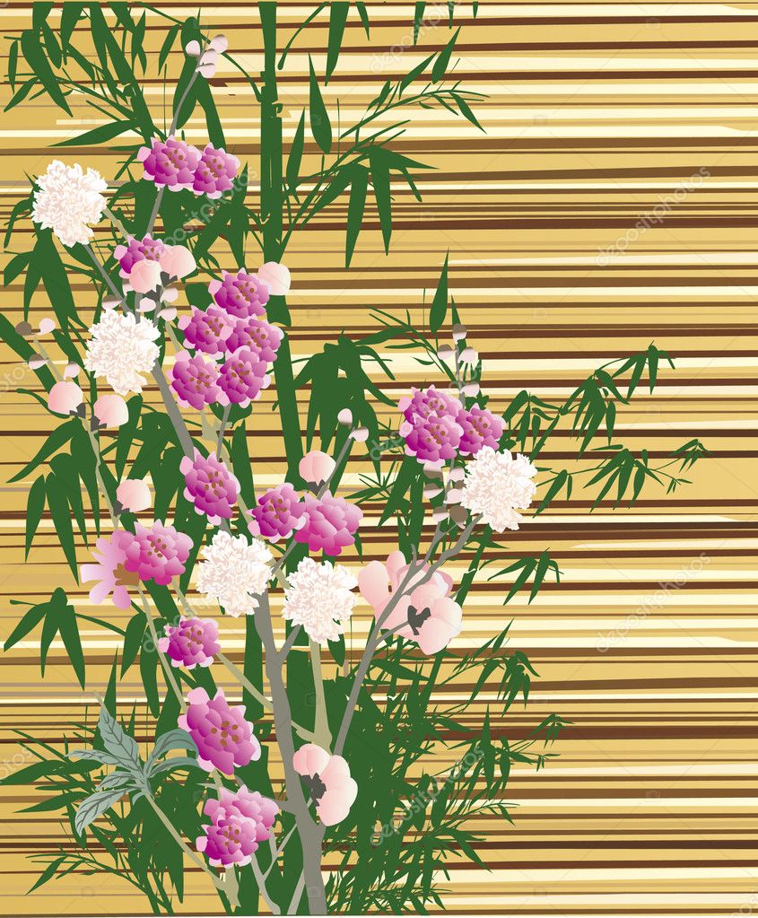 Flowers on yellow bamboo background Stock Vector Image by ©Dr.PAS #6415782