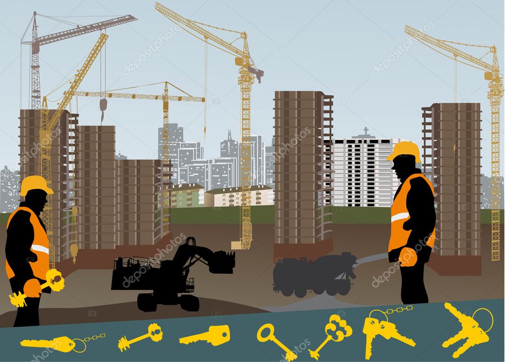 Builders and keys near building Stock Vector by ©Dr.PAS 6649116