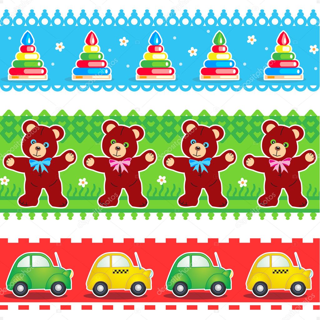 Kids toys borders seamless patterns — Stock Vector © ratselmeister #5561331