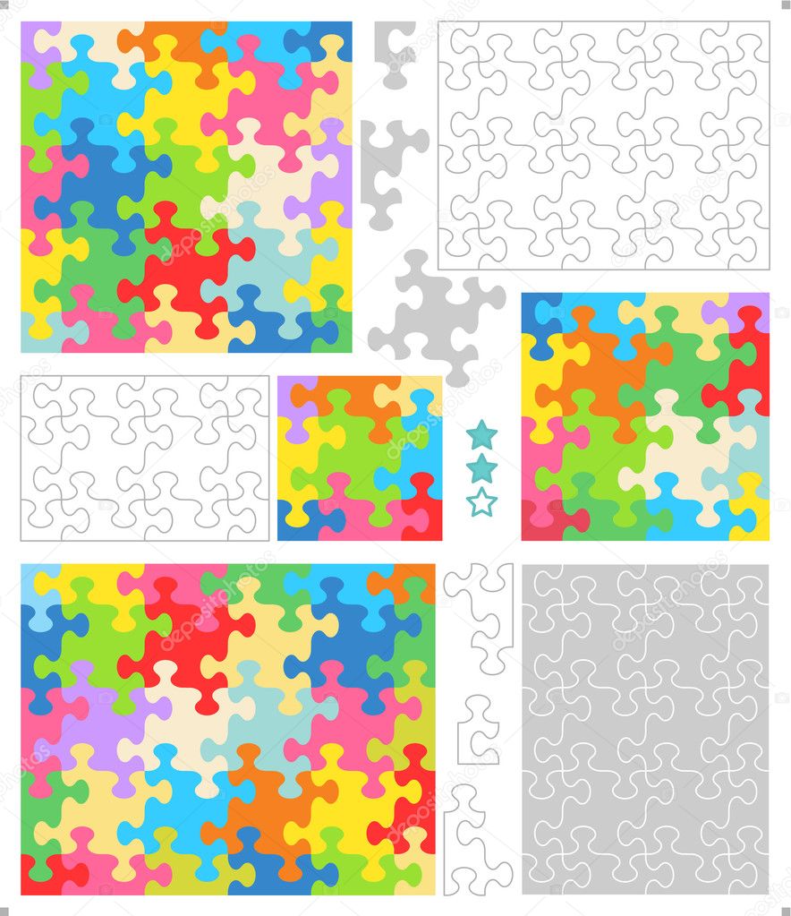 Jigsaw puzzle templates and patterns with whimsically shaped pieces ...