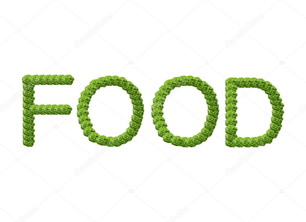 The word Food made out of vegetables isolated on the white — Stock ...