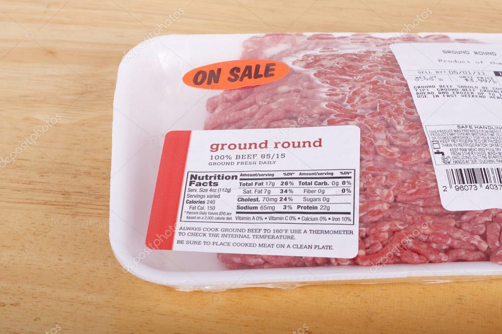 Package of Fresh Ground Round Beef — Stock Photo © dbvirago #5645583