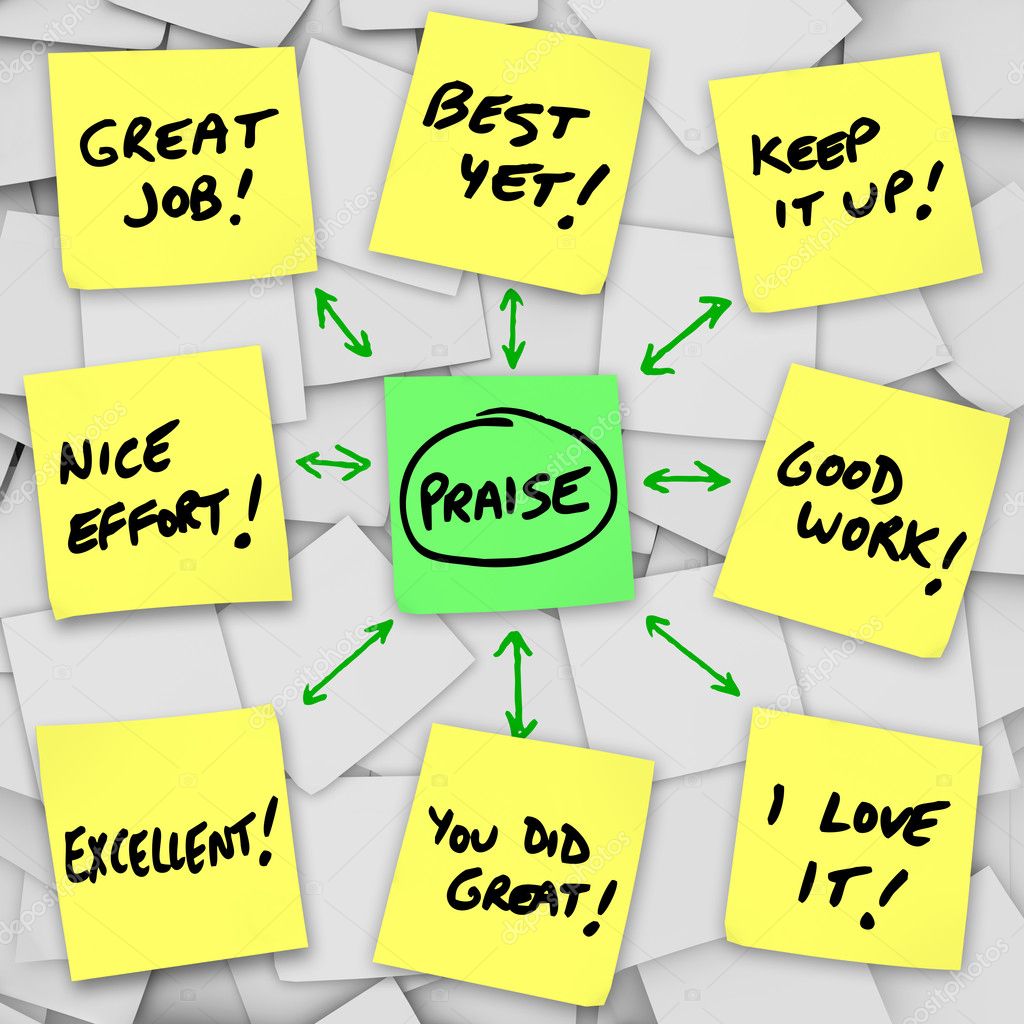 Praise Positive Reviews and Comments on Sticky Notes — Stock Photo ...
