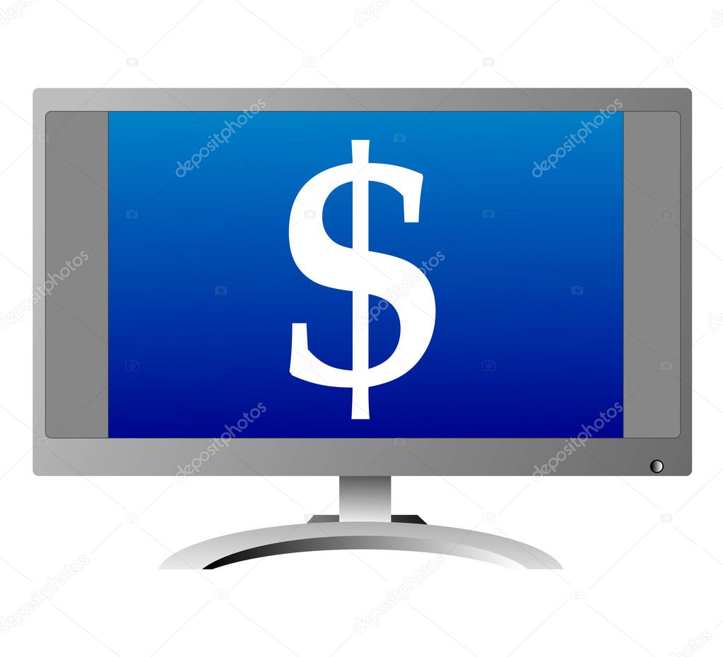 Computer monitor money currency dollar sign symbol — Stock Photo ...