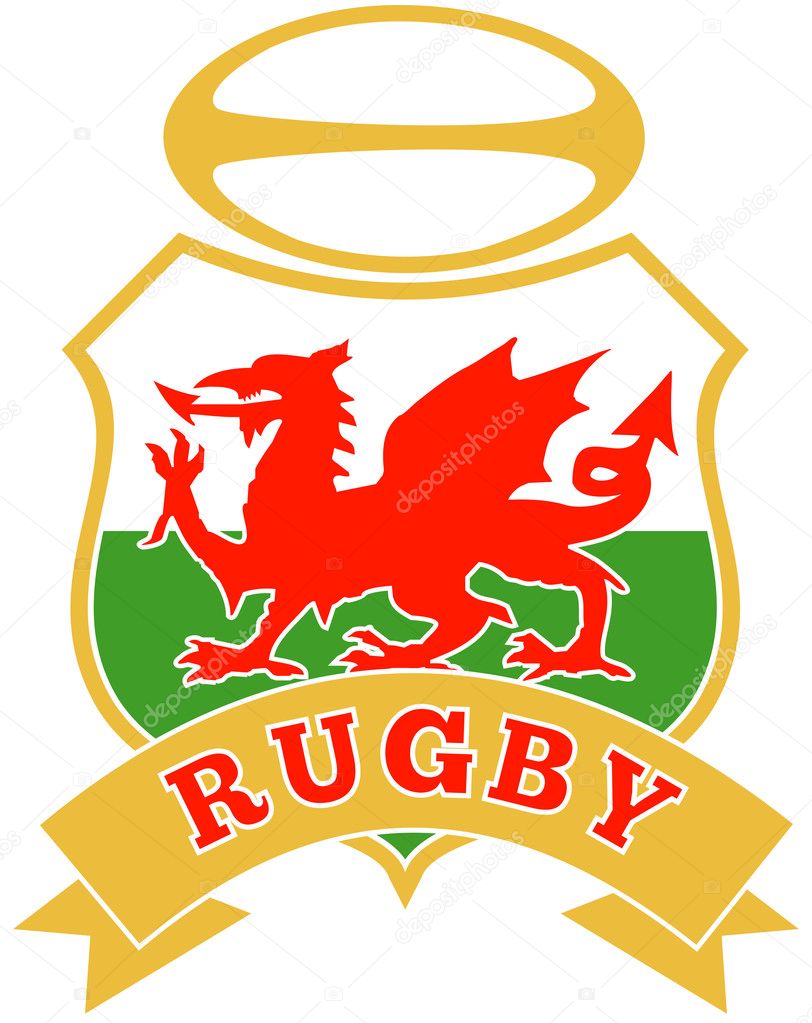 Rugby ball wales red welsh dragon shield Stock Photo by ©patrimonio 6365705