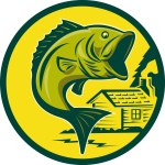 Largemouth bass fish jumping log cabin Stock Photo by ©patrimonio 6646992