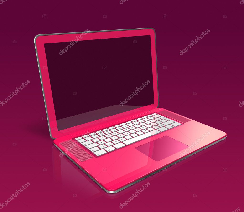 Three dimensional pink laptop isolated on a purple background Stock ...