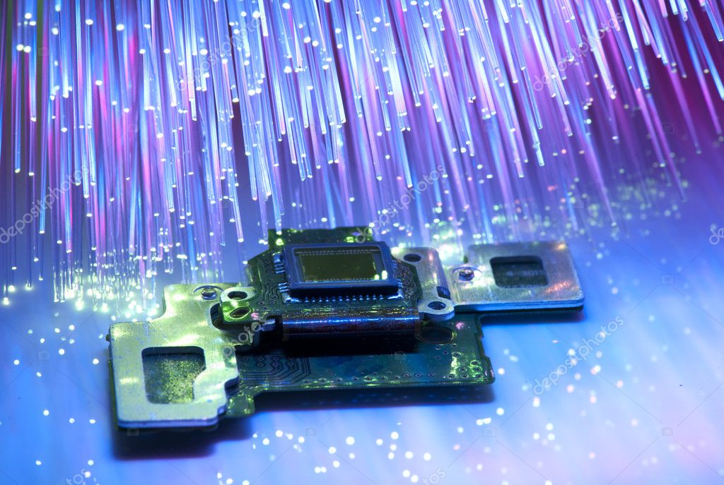 CCD sensor on a card of digital camera with fiber optical background ...