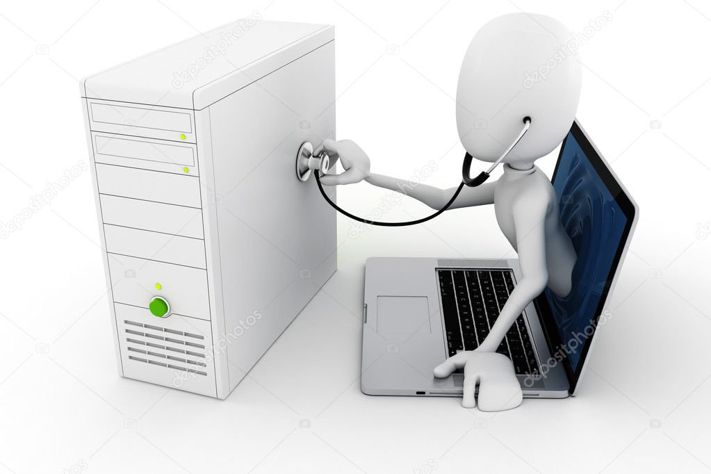 3d man online support and maintenance, isolated on white background ...