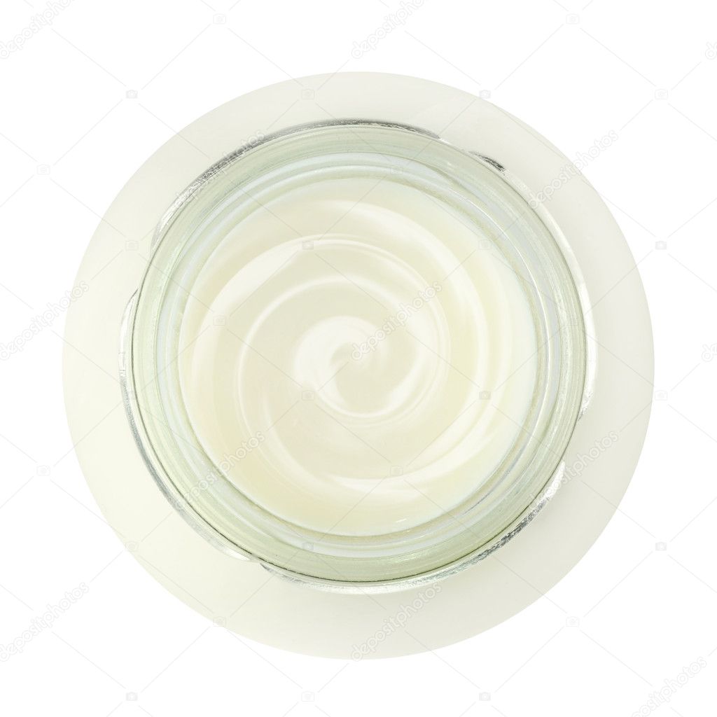 Jar of fresh yogurt, top view — Stock Photo © photomaru #5603074