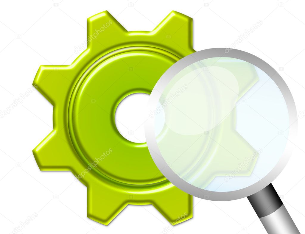 Gear and magnifying glass Stock Photo by ©yupiramos 6291044