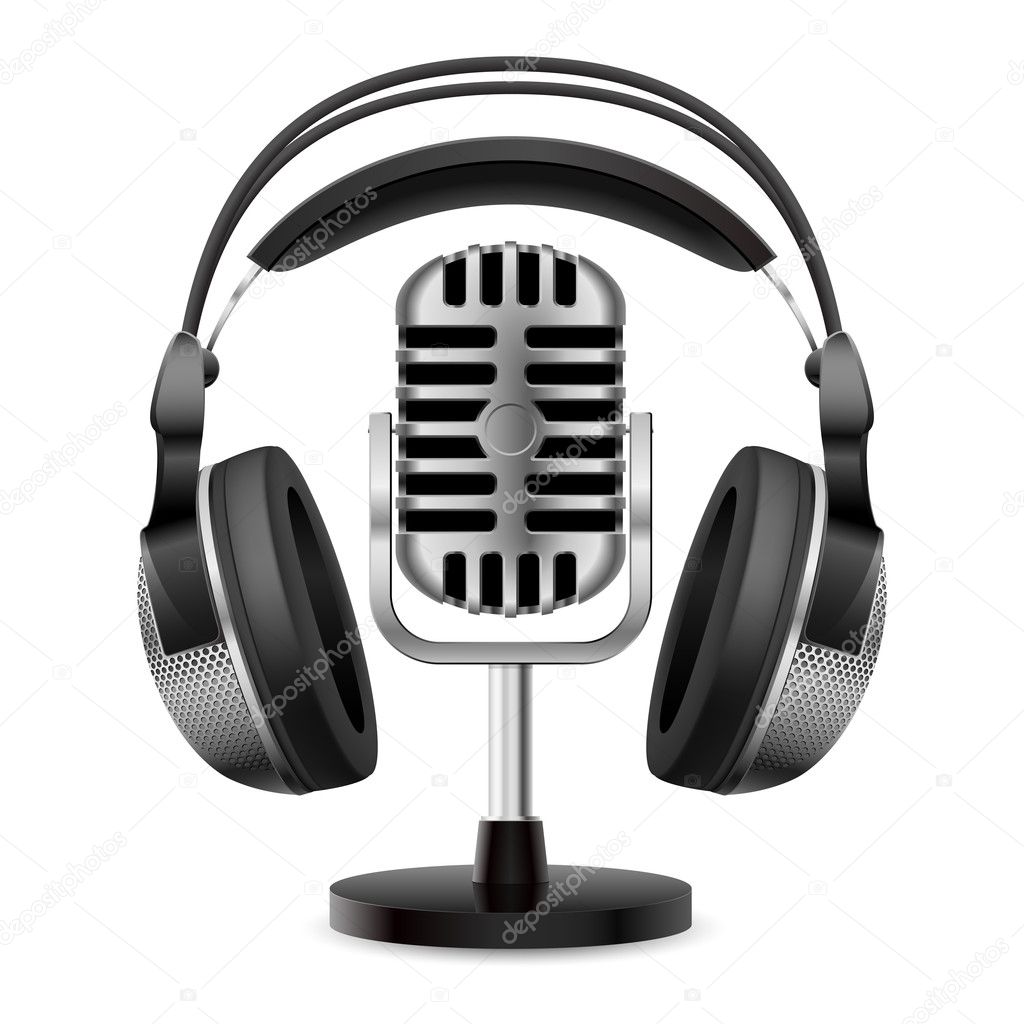 Realistic retro microphone and headphones — Stock Vector © dvargg #6049828