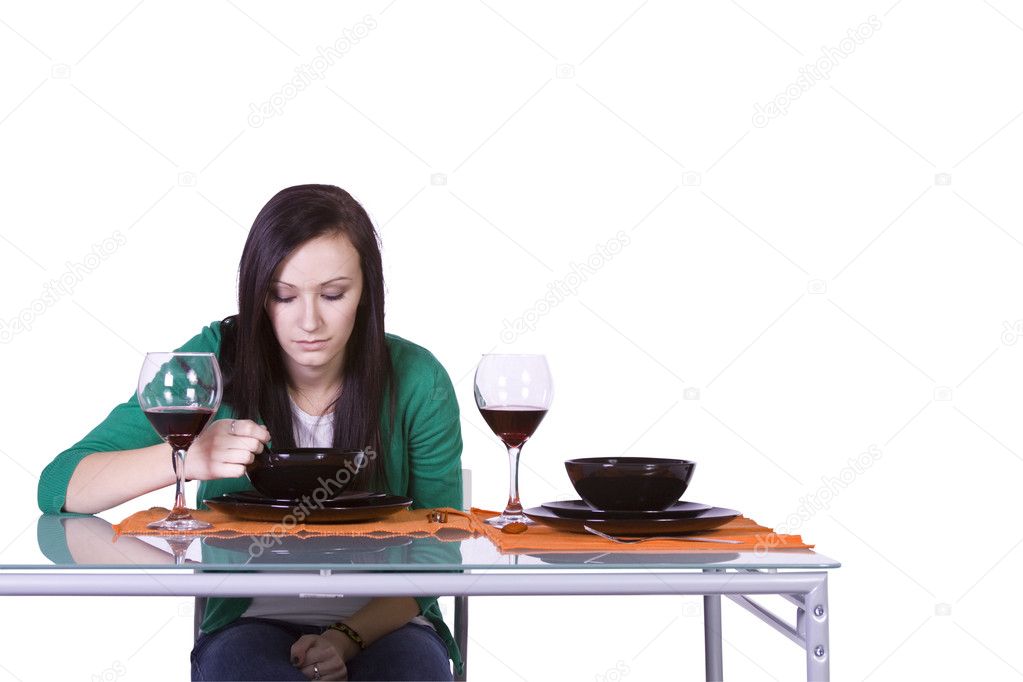 Beautiful Woman Eating Dinner Alone Stock Photo by ©mdilsiz 5607211