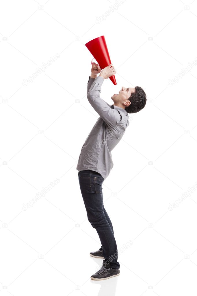 Shouting into a megaphone Stock Photo by ©ikostudio 5547342