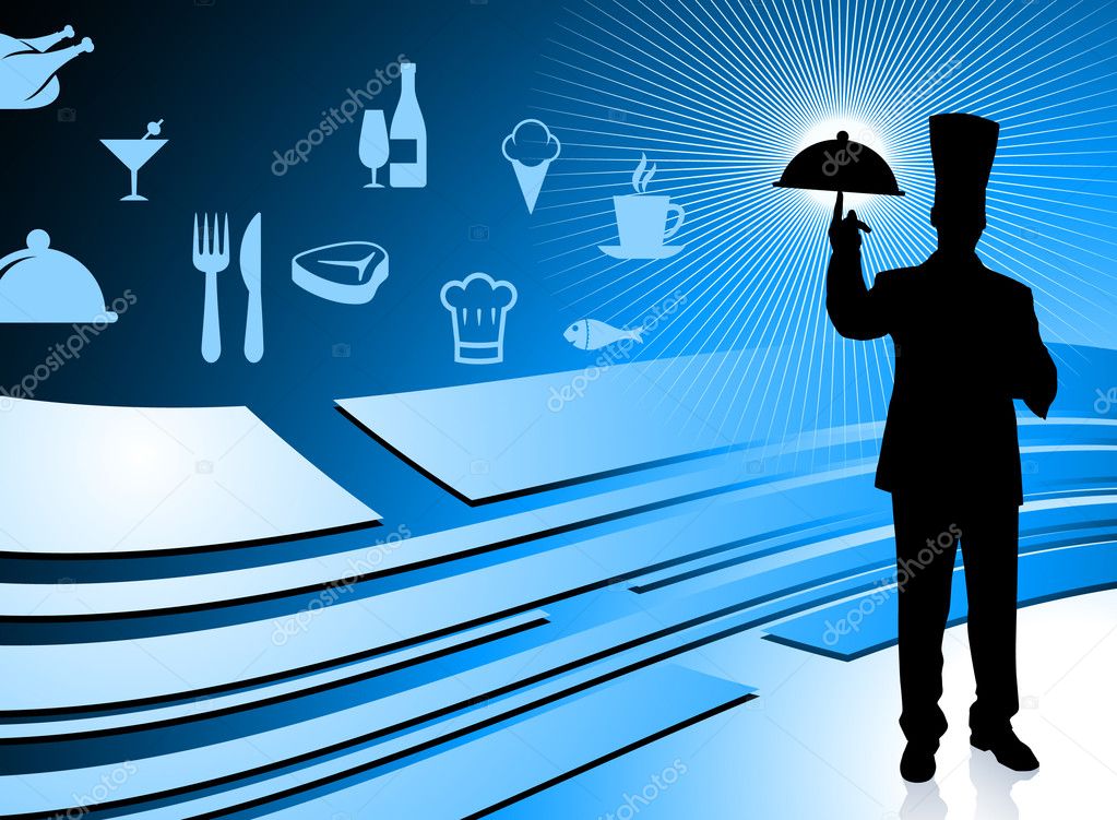 Cehf sobre fondo azul cena Vector de stock #6029182 de ©iconspro