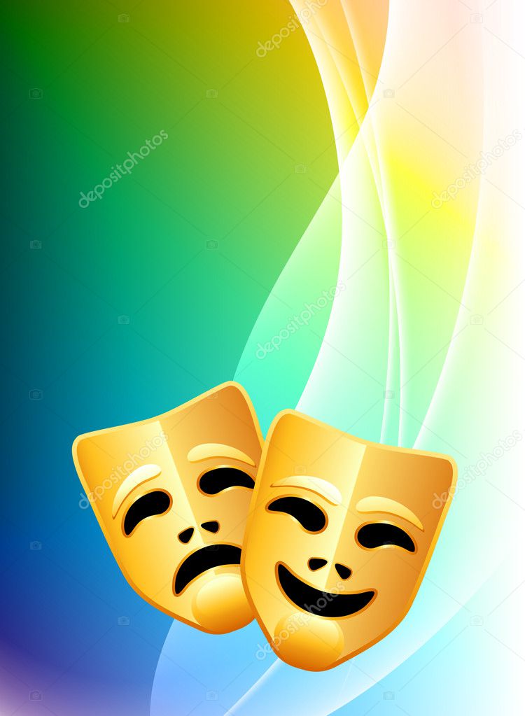 Comedy and Tragedy Masks on Abstract Color Background Stock Vector ...