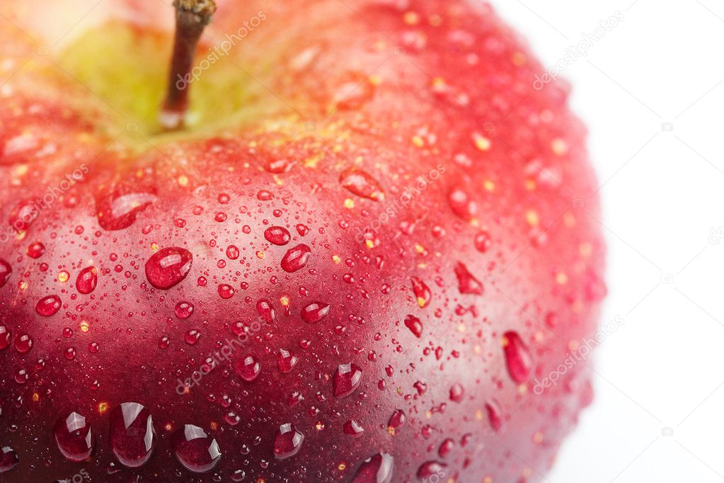 Red apple with water drops isolated on white — Stock Photo ...