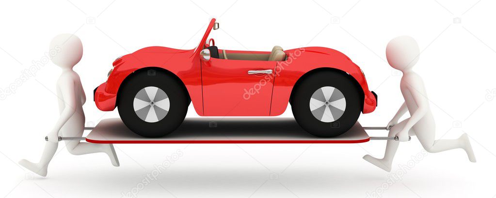 White men running with car on stretcher — Stock Photo © icefront #6256303