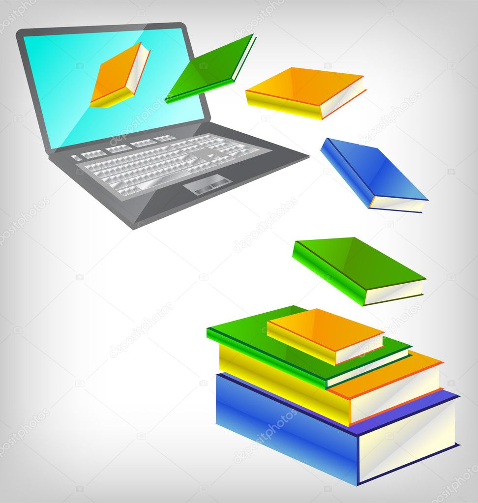 Laptop and books — Stock Vector © pkdinkar #6275157