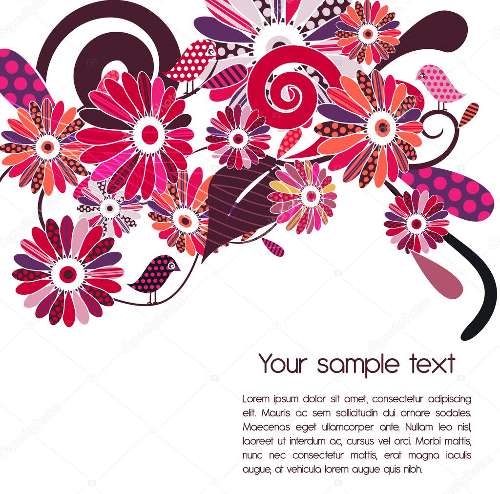 Polka-dot flowers and birds — Stock Vector © suriko #5573476