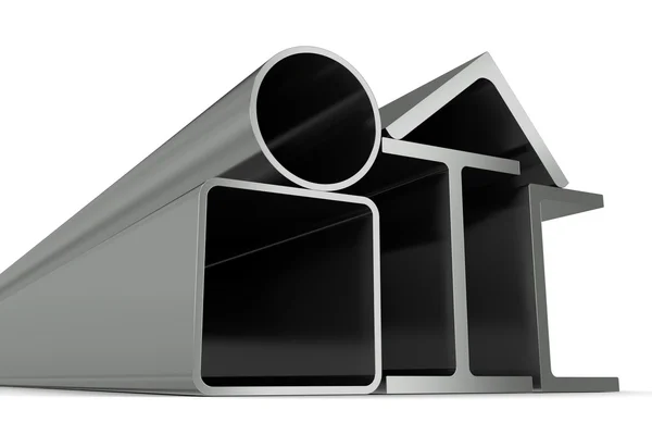 Metal pipe, girders, angles, channels and square tube on a white ... Metal pipe, girders, angles, channels and square tube on a white ...