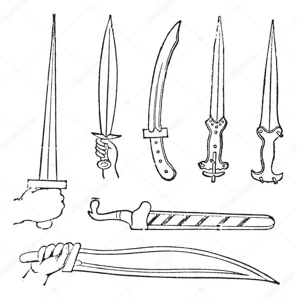 Greek Swords, vintage engraved illustration — Stock Vector © Morphart ...