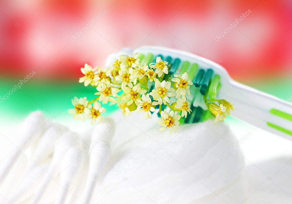 Toothbrush with tiny flowers — Stock Photo © Anna_Om #5671579