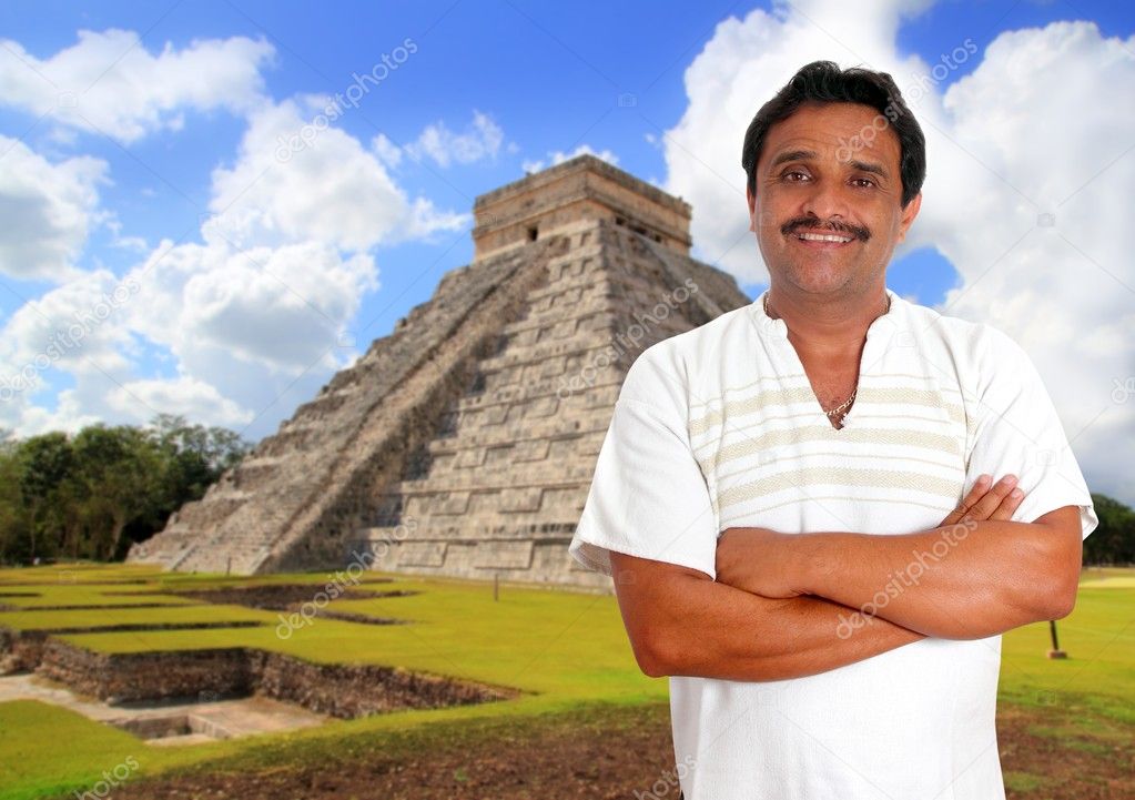 Mexican man with mayan shirt smiling — Stock Photo © lunamarina #5397911