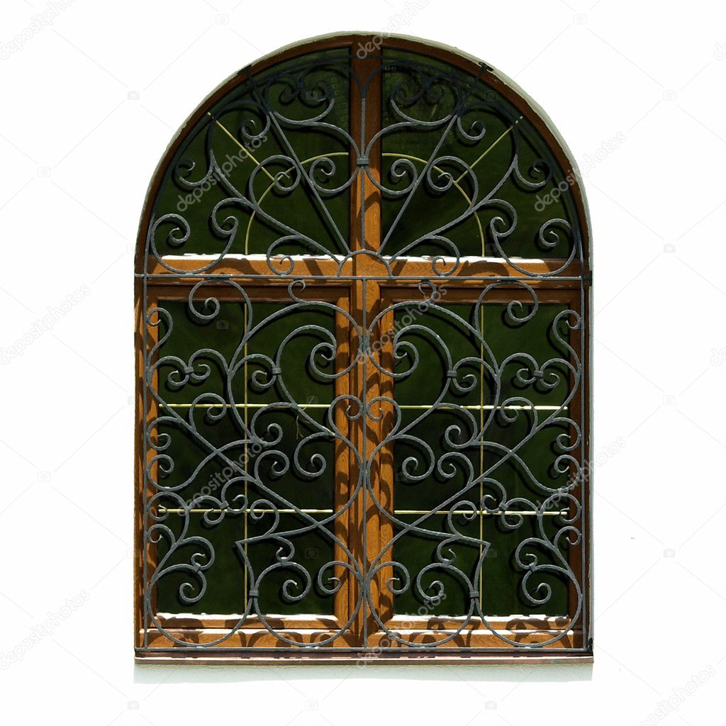 Old church window fence forged isolated on white — Stock Photo ...
