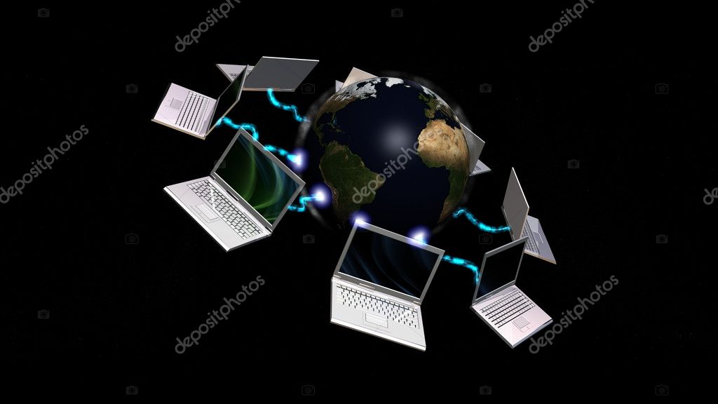 Laptops connected to planet Earth Stock Photo by ©circotasu 5492666
