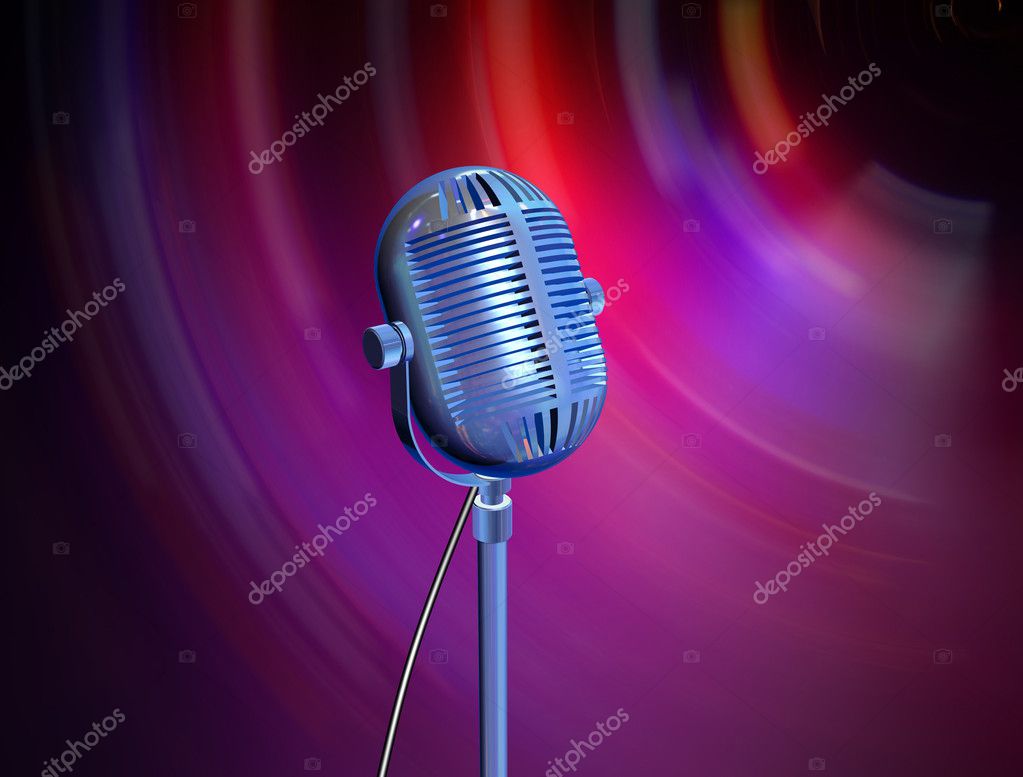 Retro microphone with reflectors on background — Stock Photo ...