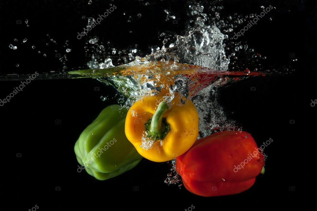 Red, Yellow, Green Pepper Splash Stock Photo by ©akulamatiau 5906589