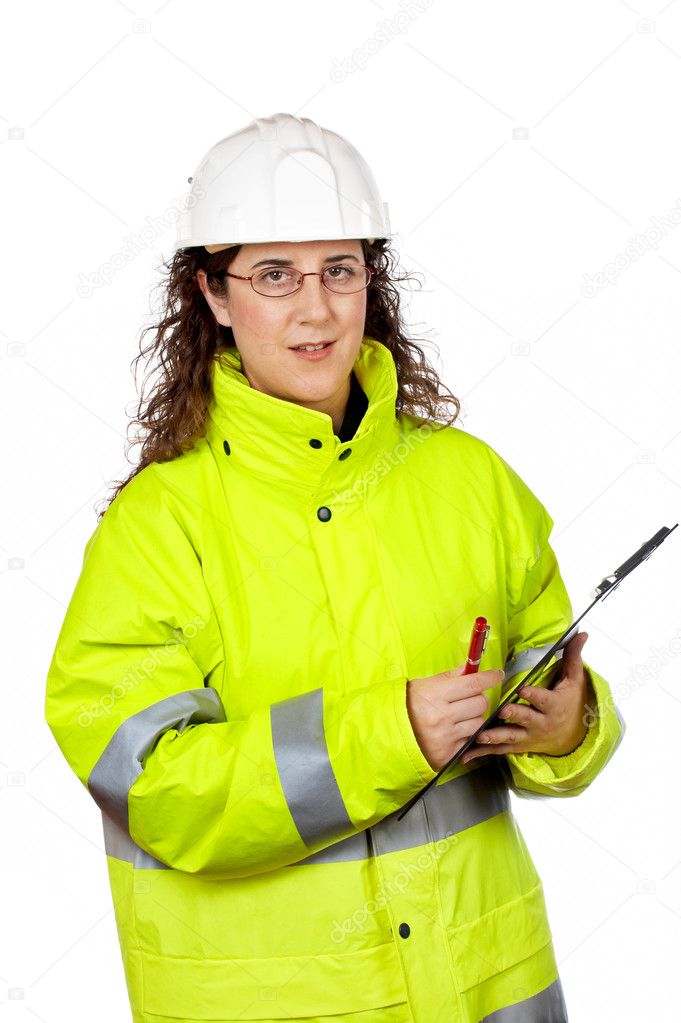 Female construction worker writing Stock Photo by ©broker 5880814