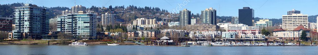 Downtown marina & waterfront architecture, Portland OR. — Stock Photo ...