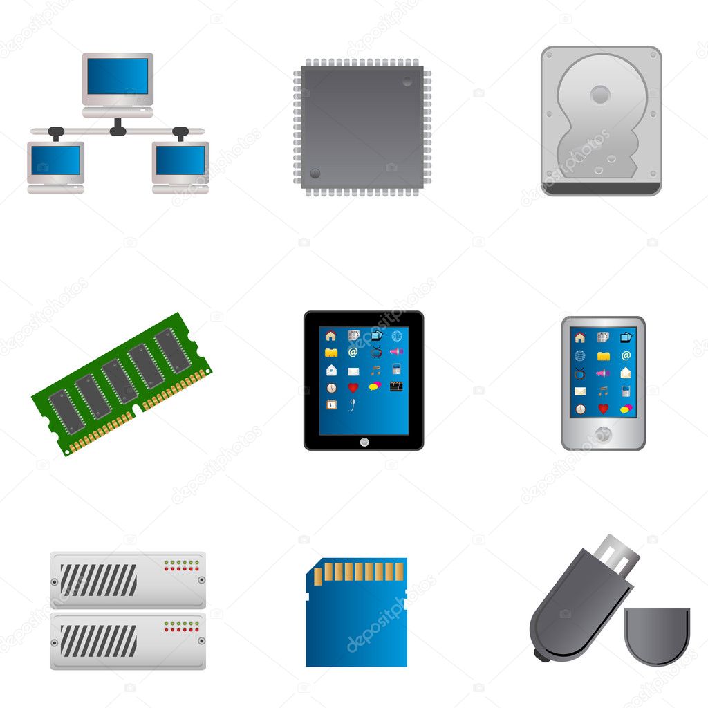 Computer parts icon set — Stock Photo © soleilc #6259425