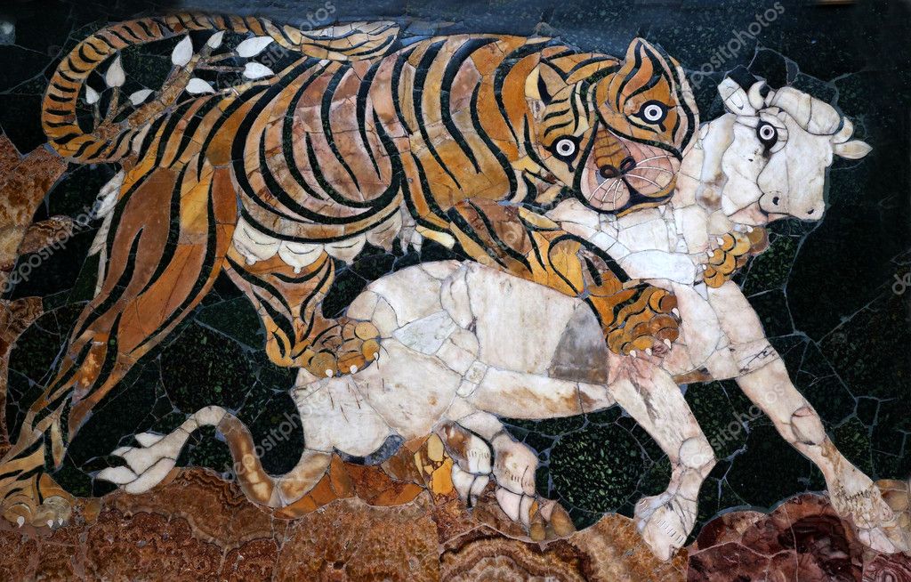 Ancient Roman Mosaic Tiger Hunting Capitoline Museum Rome Italy — Stock